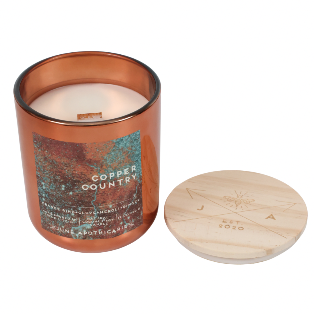 Copper Country 12 oz Glass Wooden Wick Candle – June Apothicaire