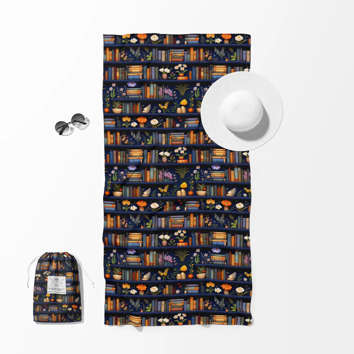 Blue Bookshelf Double Sided Waffle Beach Towel – June Apothicaire